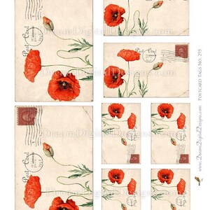 Red Poppies Printable Digital Collage Sheet, Poppy Flowers, Vintage ...