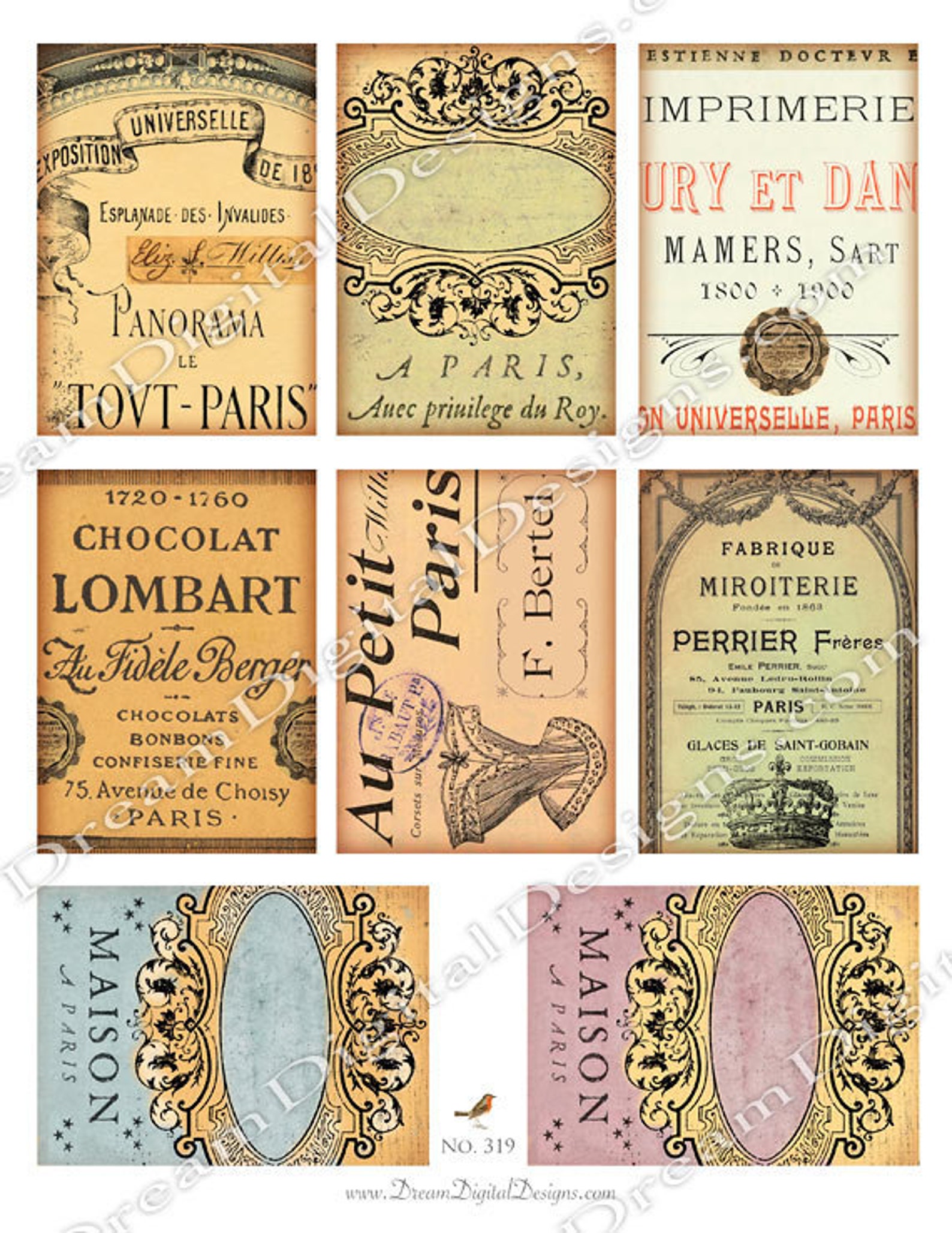 Paris Printable Ephemera Tags French Vintage Text Digital Collage Sheet Paris T Tags Etsy