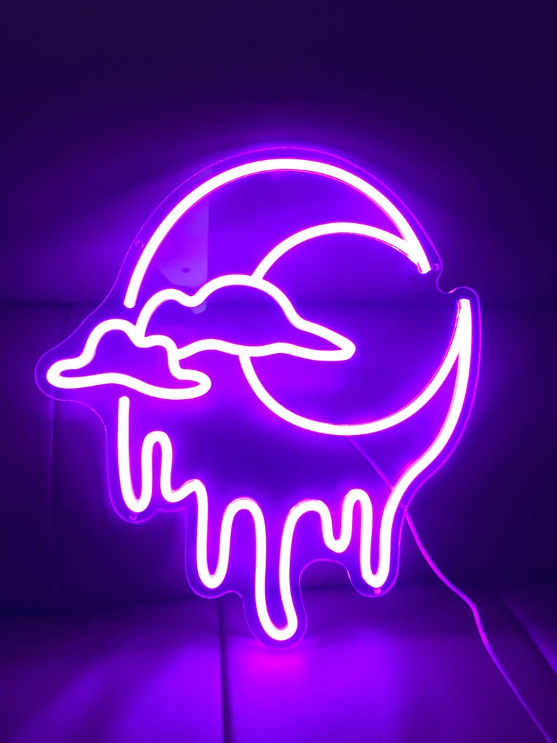 Melting Moon Neon Sign, Moon Clouds Neon Lights, Moon Decor Neon Light ...