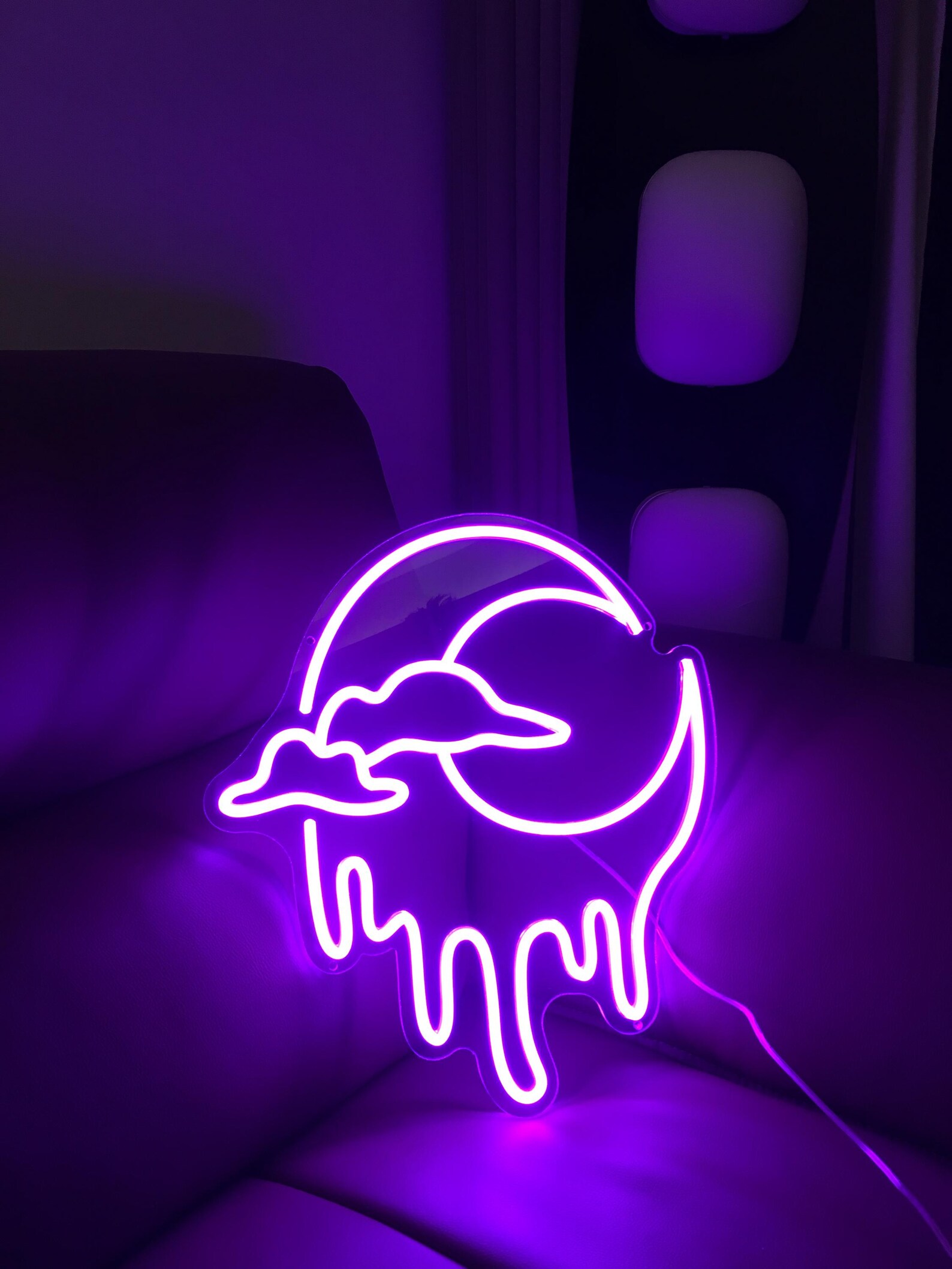 Melting Moon Neon Sign, Moon Clouds Neon Lights, Moon Decor Neon Light ...