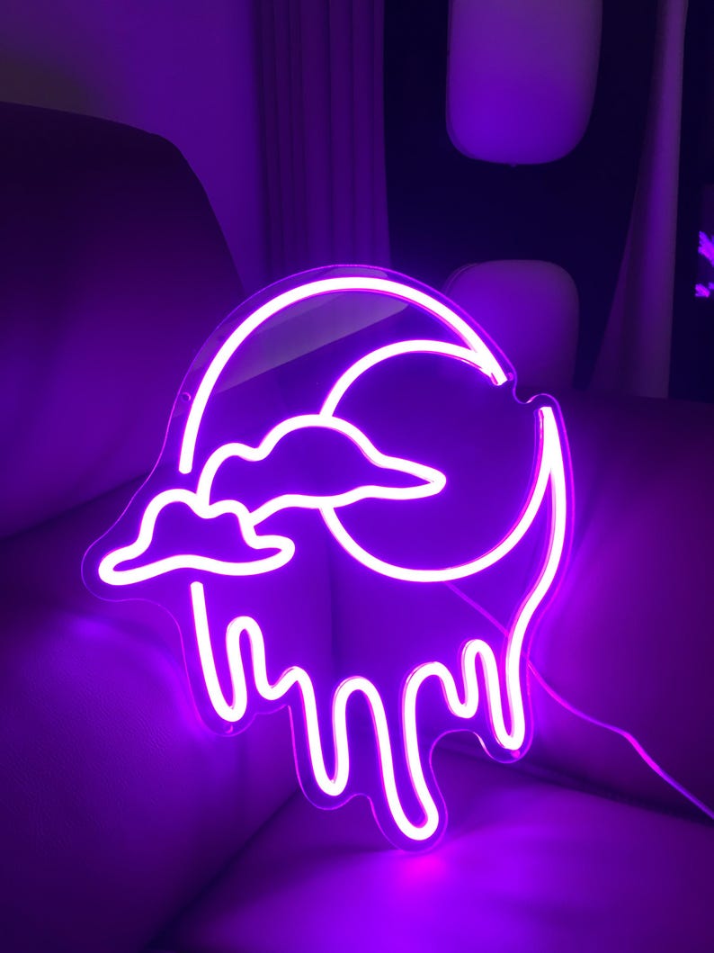 Melting Moon Neon Sign, Moon Clouds Neon Lights, Moon Decor Neon Light ...