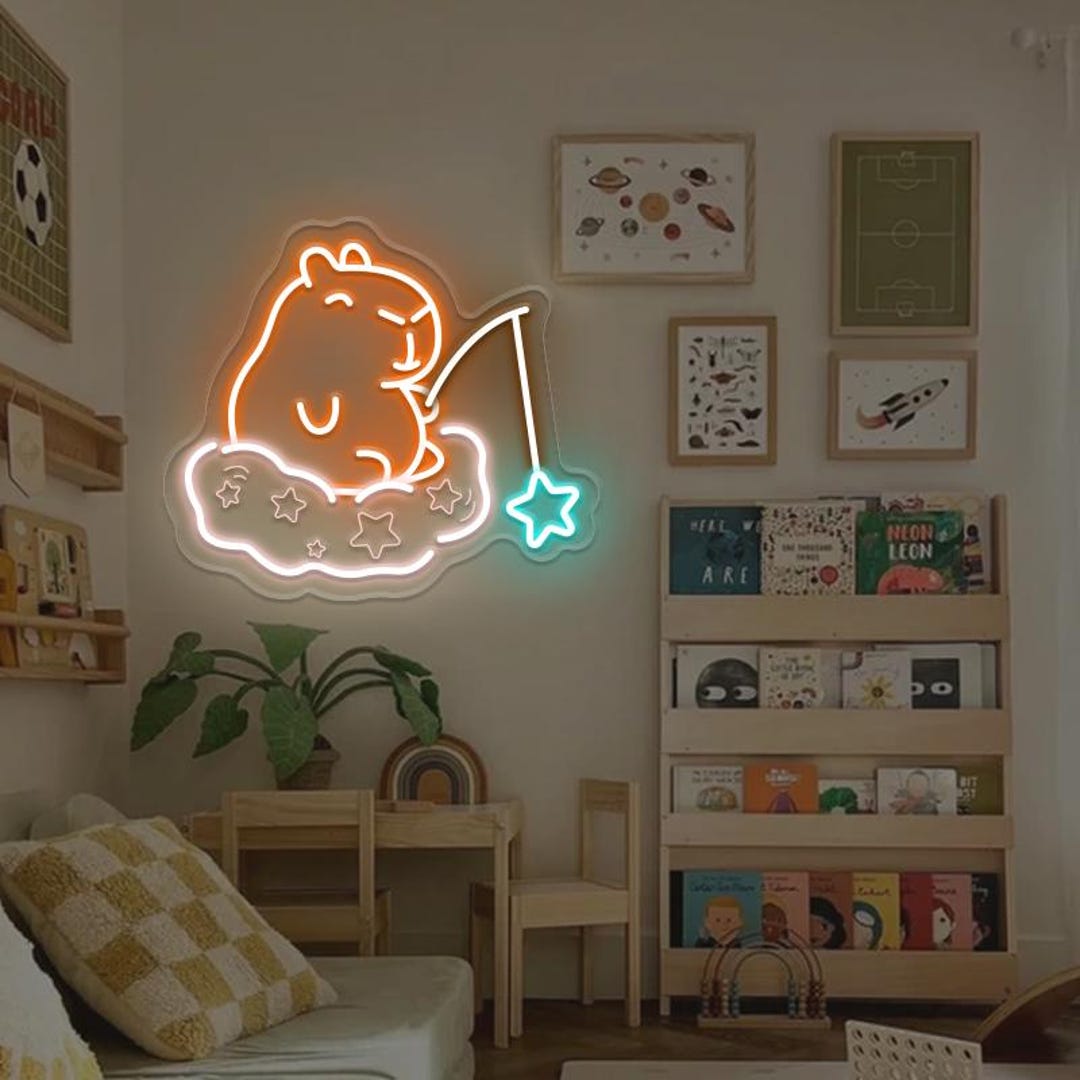 Capybara Neon Fishing for Stars,cute Capybara Neon Sign,capibara Nn the ...
