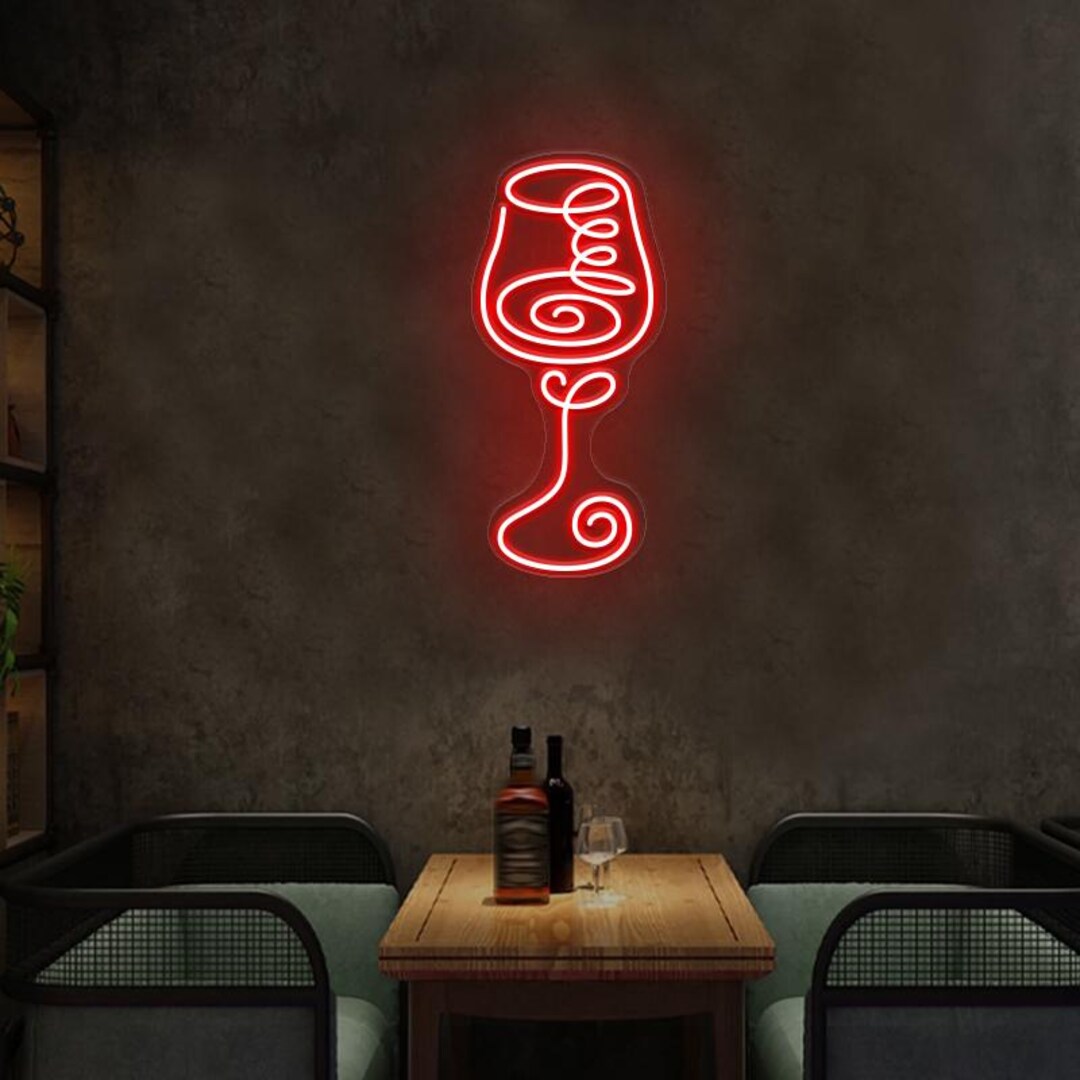 Line Art Wine Glass Neon Sign,wine Glass Neon,bar Business Sign,bar ...