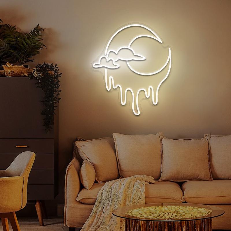 Melting Moon Neon Sign, Moon Clouds Neon Lights, Moon Decor Neon Light ...