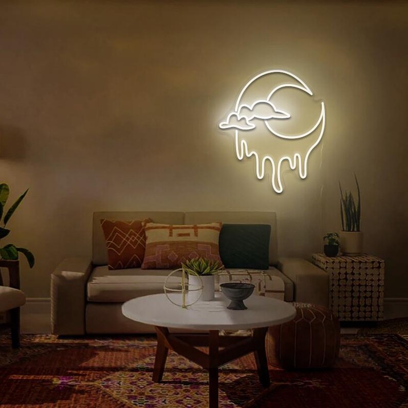 Melting Moon Neon Sign, Moon Clouds Neon Lights, Moon Decor Neon Light ...