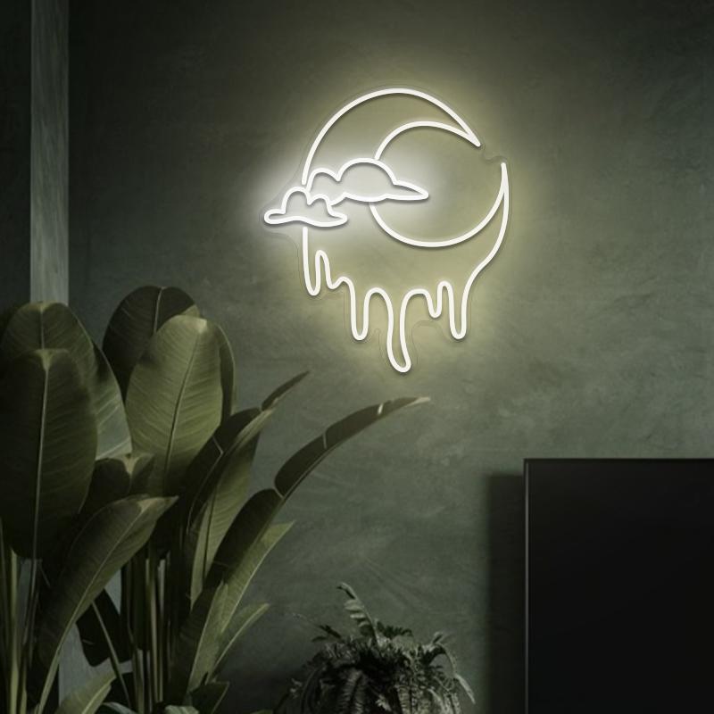Melting Moon Neon Sign, Moon Clouds Neon Lights, Moon Decor Neon Light ...