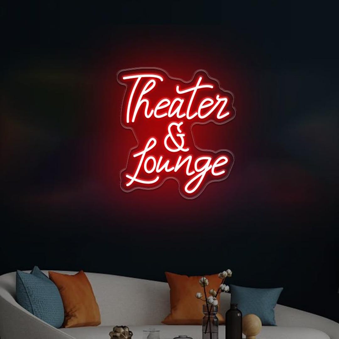 Theater Lounge Neon Sign, Theater Sign, Home Theater Sign Movie Room ...