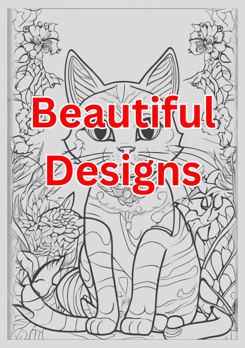 10 Adorable Cat Coloring Pages - Adult and Kids Coloring Book, Animal ...
