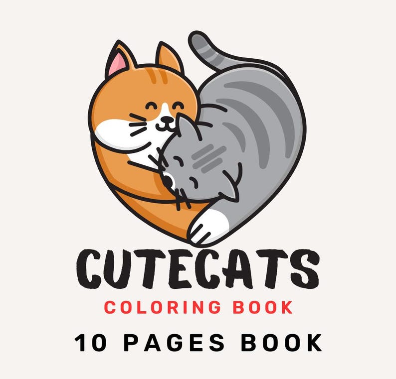 10 Adorable Cat Coloring Pages - Adult and Kids Coloring Book, Animal ...