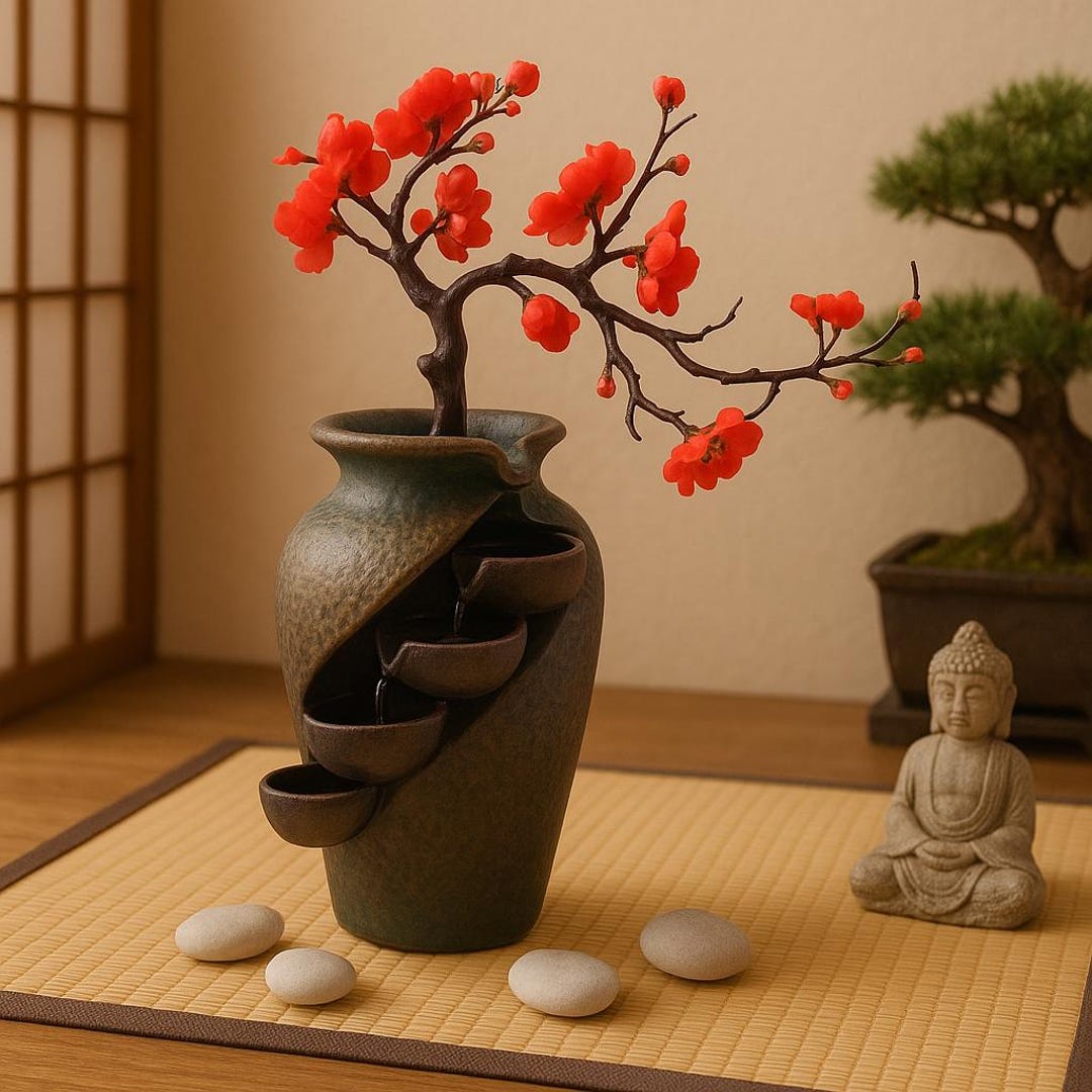 Zen Ceramic Fountain With Cherry Blossoms – Japanese-inspired Indoor ...