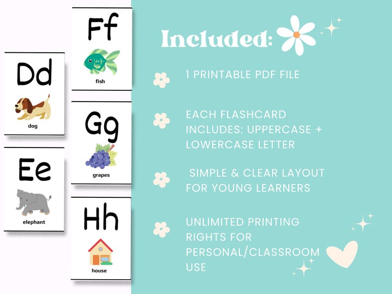 Printable Alphabet Flashcards A-Z for Kids – ABC Learning Cards for ...