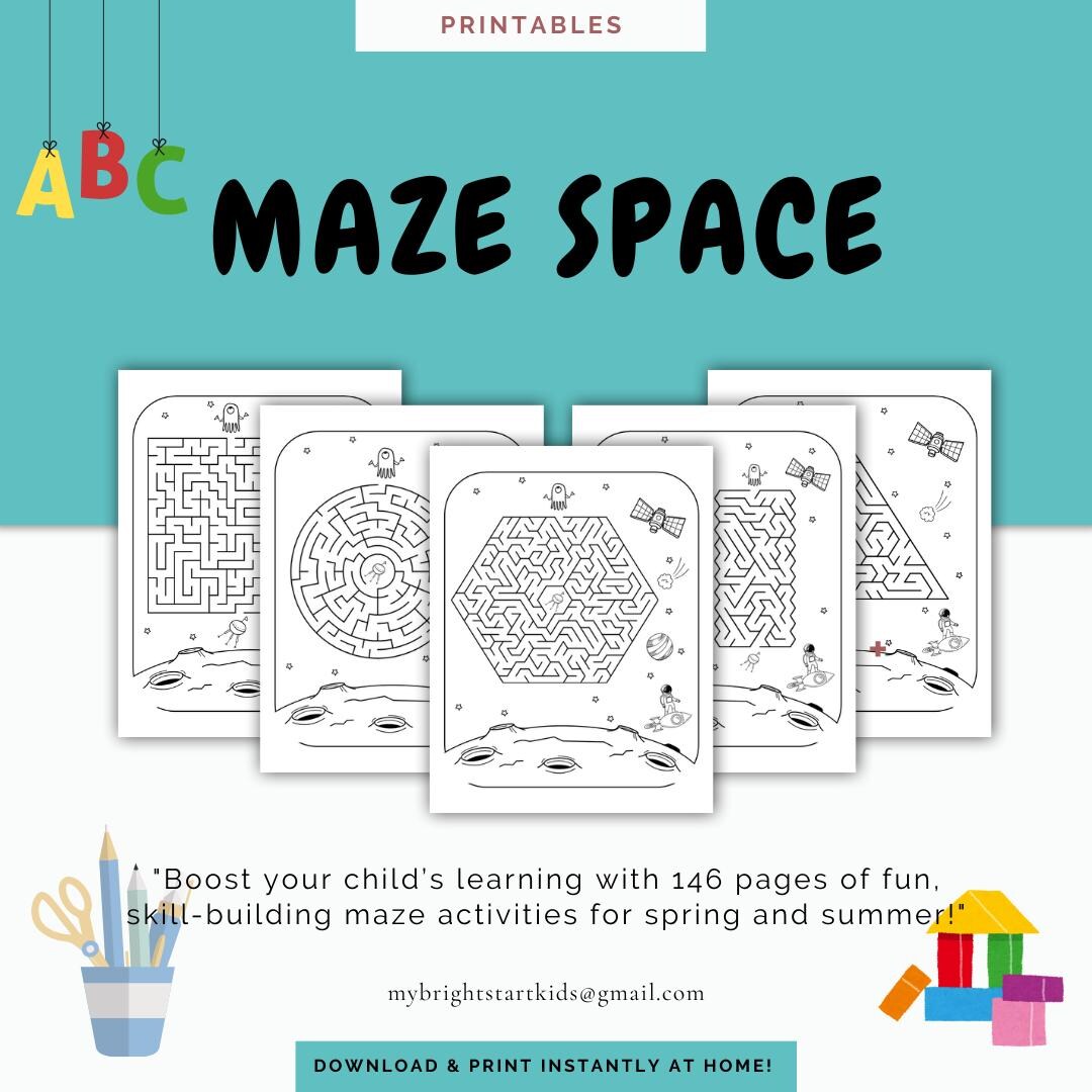 Space Maze Activity Pages for Kids. Printable Outer Space Puzzle ...