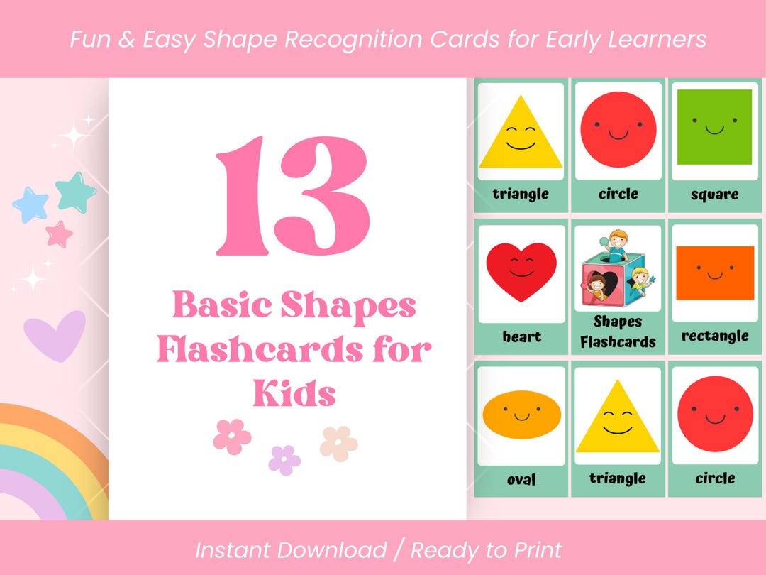 13 Shapes Flashcards, Printable Preschool Shapes Learning PDF ...