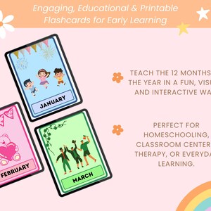 12 Months of the Year Flashcards, Printable Preschool Calendar Learning ...