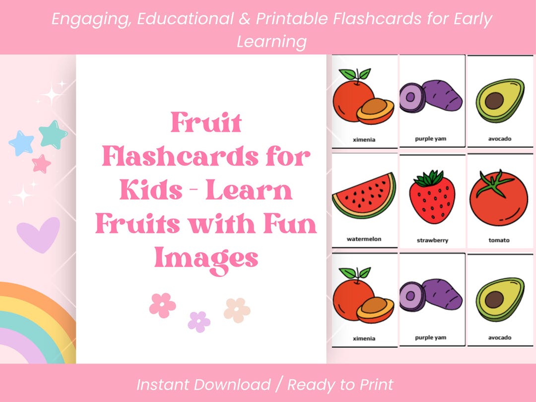 Printable Fruit Flashcards for Kids – Colorful Fruit Learning Cards for ...