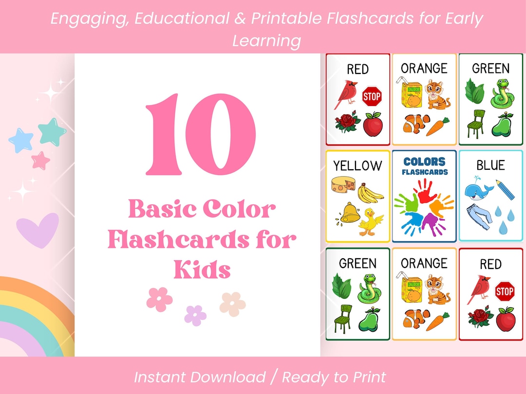 10 Colors Flashcards Printable | Kids Color Flash Card PDF | Learning ...