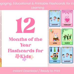 12 Months of the Year Flashcards, Printable Preschool Calendar Learning ...