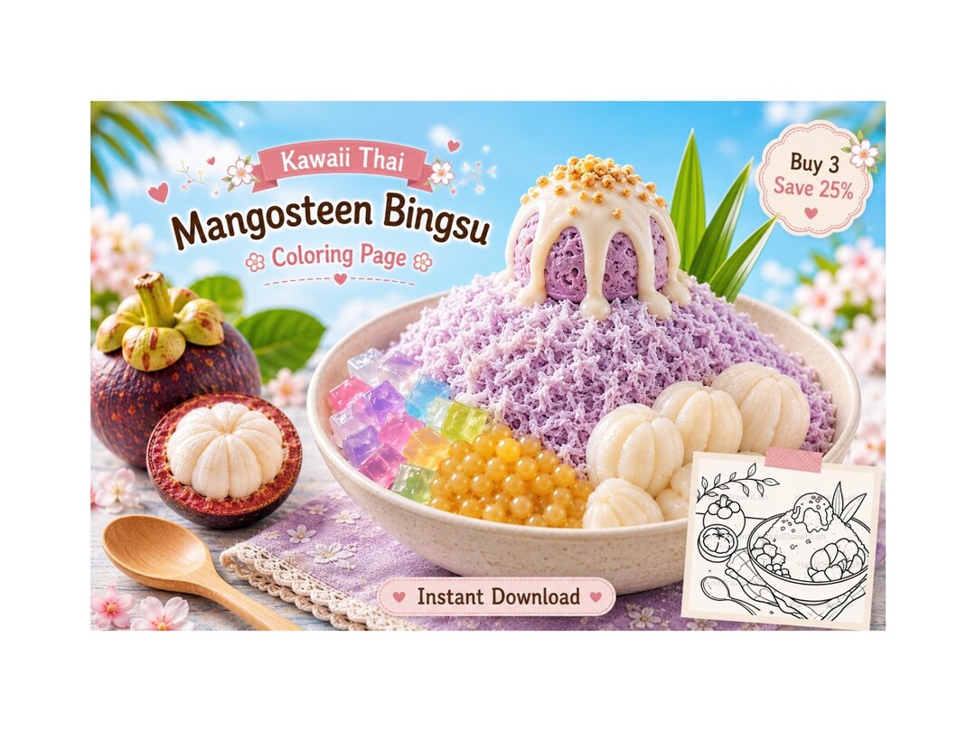 Kawaii Thai Mangosteen Bingsu Coloring Page | Dessert Printable ...