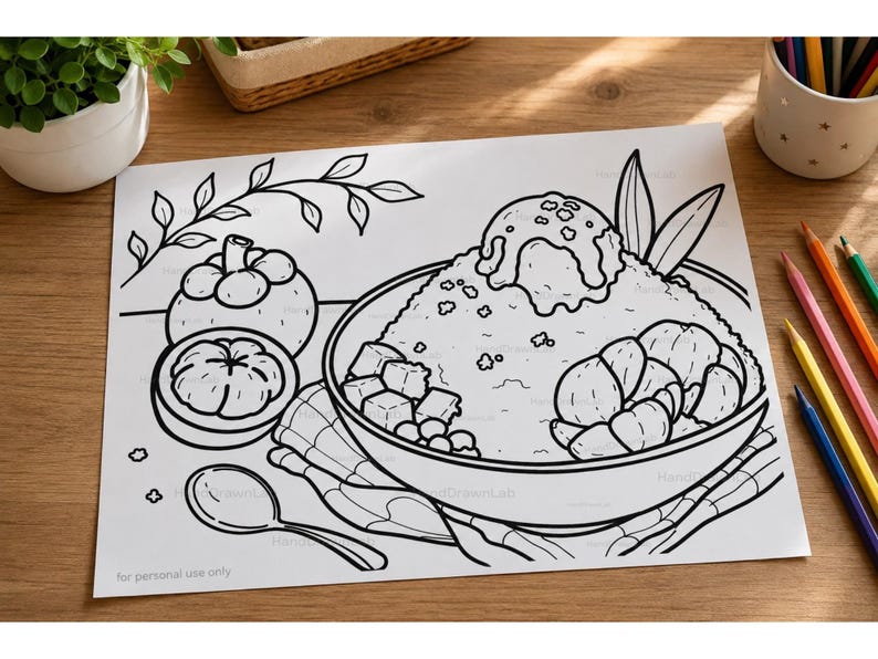 Kawaii Thai Mangosteen Bingsu Coloring Page | Dessert Printable ...