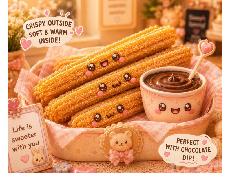 Cozy Churros Coloring Page, Cozy Dessert, Chocolate Dip, PDF Download ...