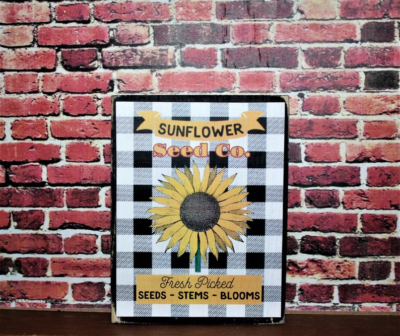 Buffalo Check Sunflower Seeds Sunflower Sign Farmhouse | Etsy