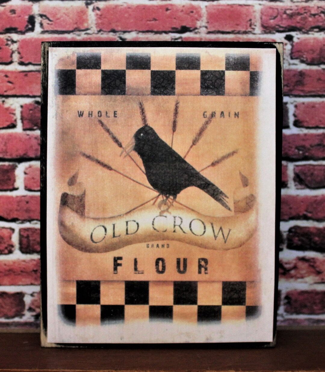 Old Crow Flour Rustic Wooden Farmhouse Shelf Sitter Block Tiered Tray ...