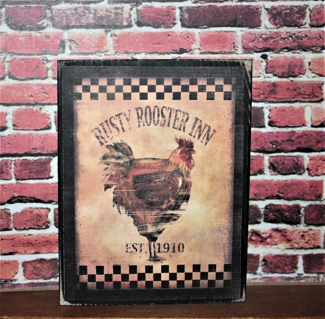 Rusty Rooster Inn Primitive Rustic Farmhouse Decor Wooden Sign Block ...