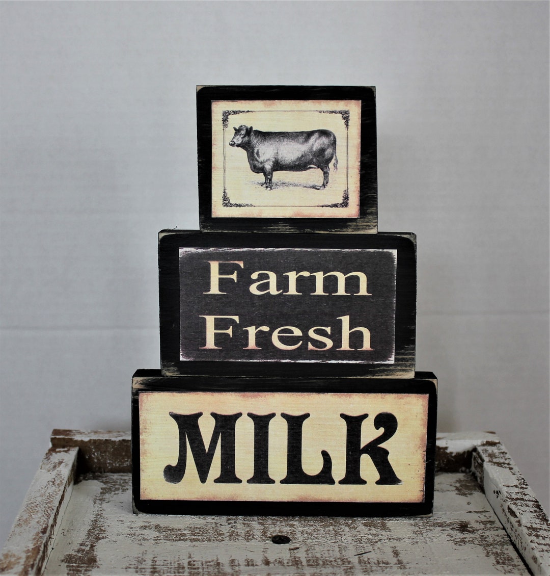 Farm Fresh Milk With Cow Country Primitive Rustic Farmhouse Stacking ...