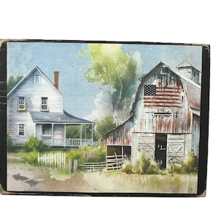 Patriotic Americana Flag Primitive Rustic Farmhouse Barn Tiered Tray ...