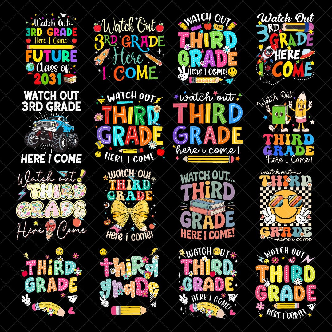 Retro Back to School Png Bundle, Watch Out Third Grade Here I Come Png ...
