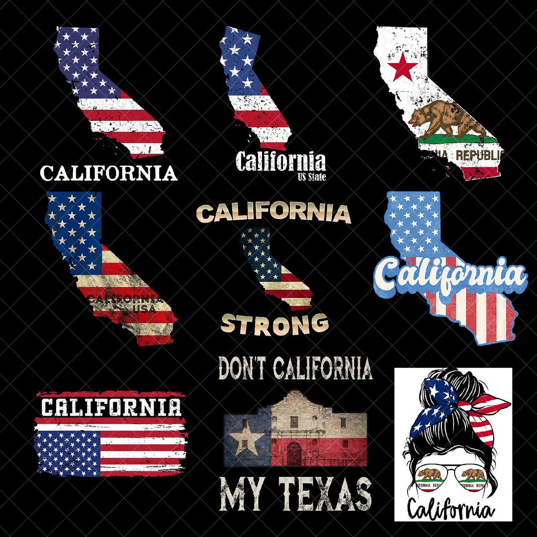 California PNG Bundle, State Map Flag Bear Republic USA Distressed ...