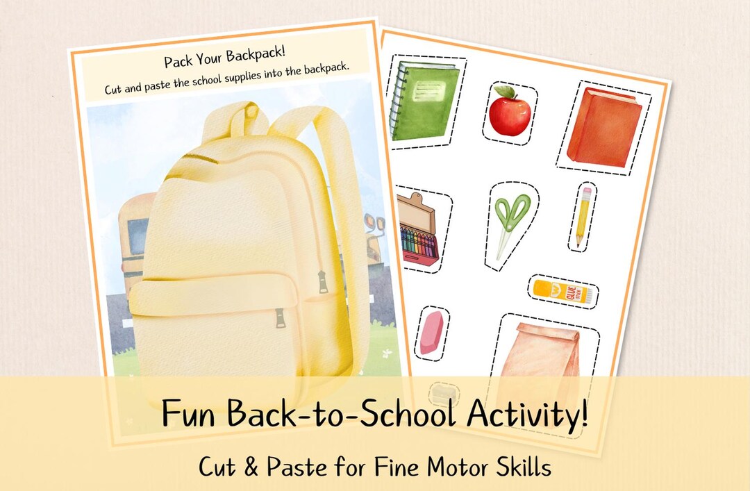 Backpack Cut and Paste Activity: Fine Motor Skills Worksheet (PDF ...