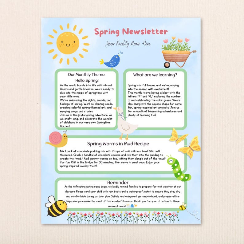 Editable Spring Newsletter Template for Classroom Communication (canva ...