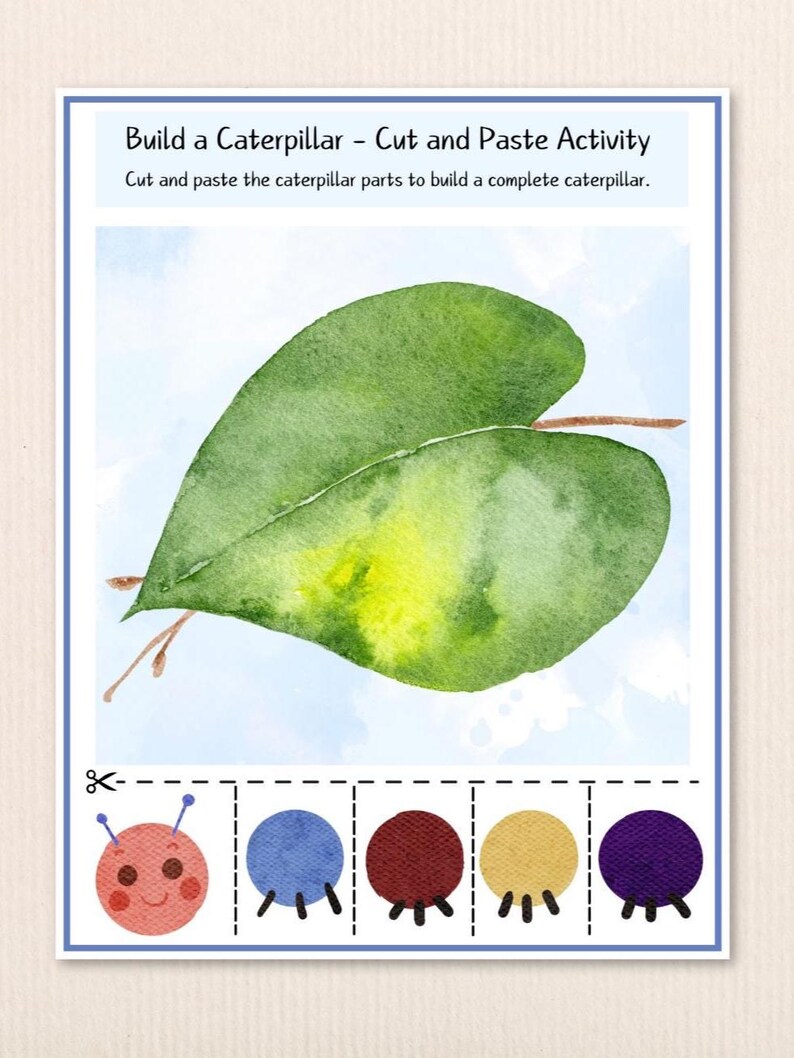 Caterpillar Cut and Paste Activity – Fun Bug Craft, Spring Fine Motor ...