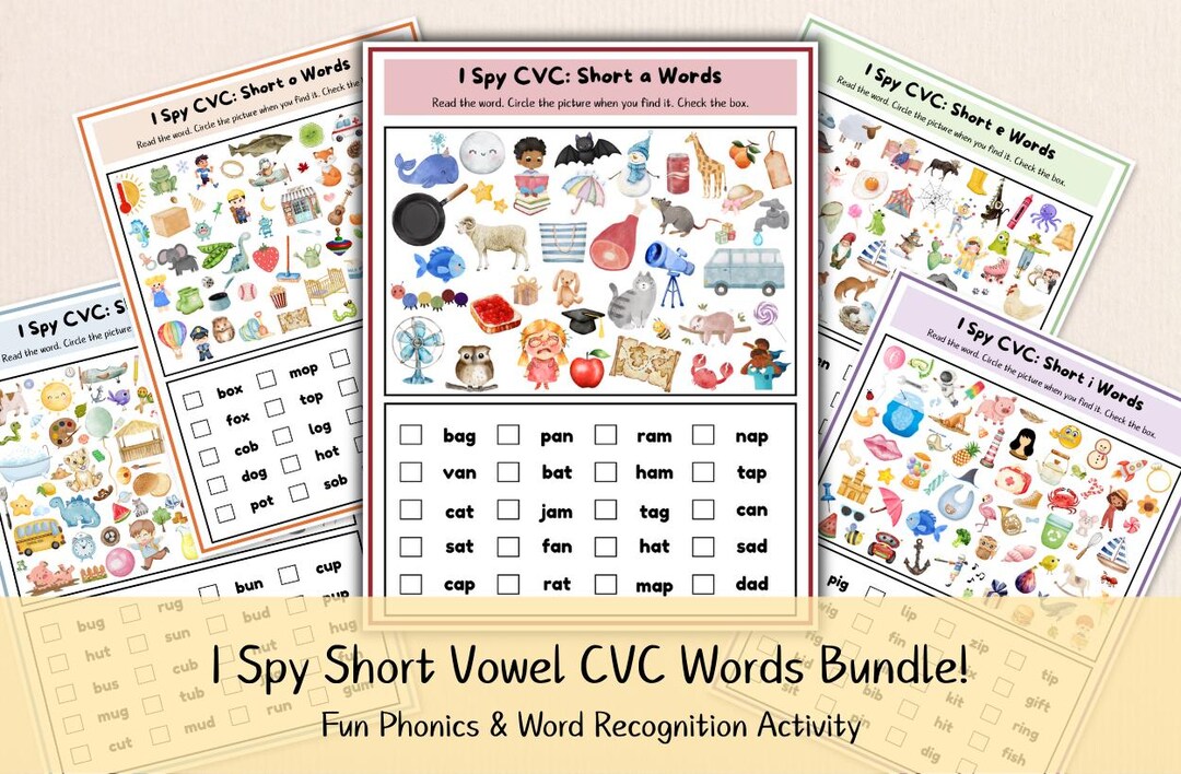 CVC Short Vowel 'I Spy' Phonics Worksheets Bundle (digital Download) - Etsy