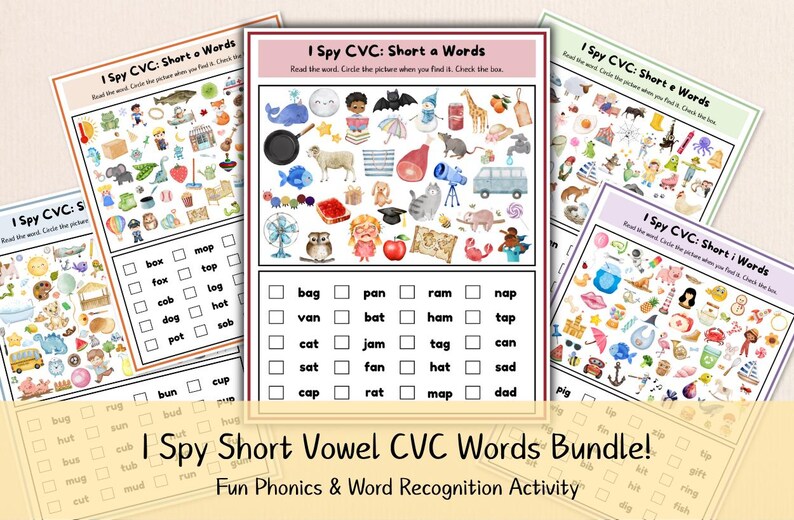 CVC Short Vowel 'I Spy' Phonics Worksheets Bundle (digital Download) - Etsy