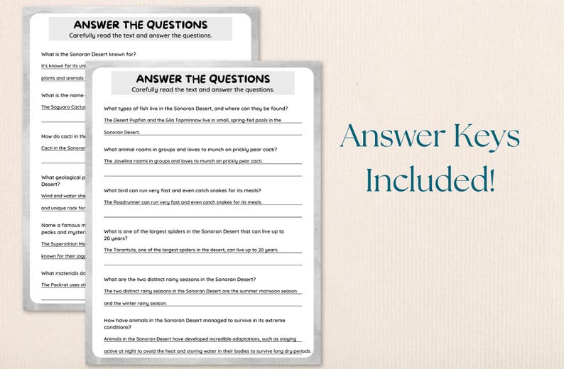 Sonoran Desert Worksheets Bundle: Science & Reading Activities ...