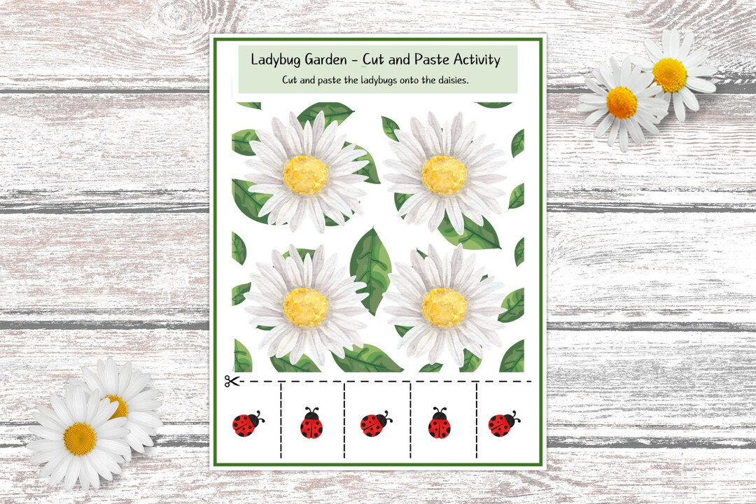 Daisy Flower Craft With Cut & Paste Ladybugs - Printable Spring and ...