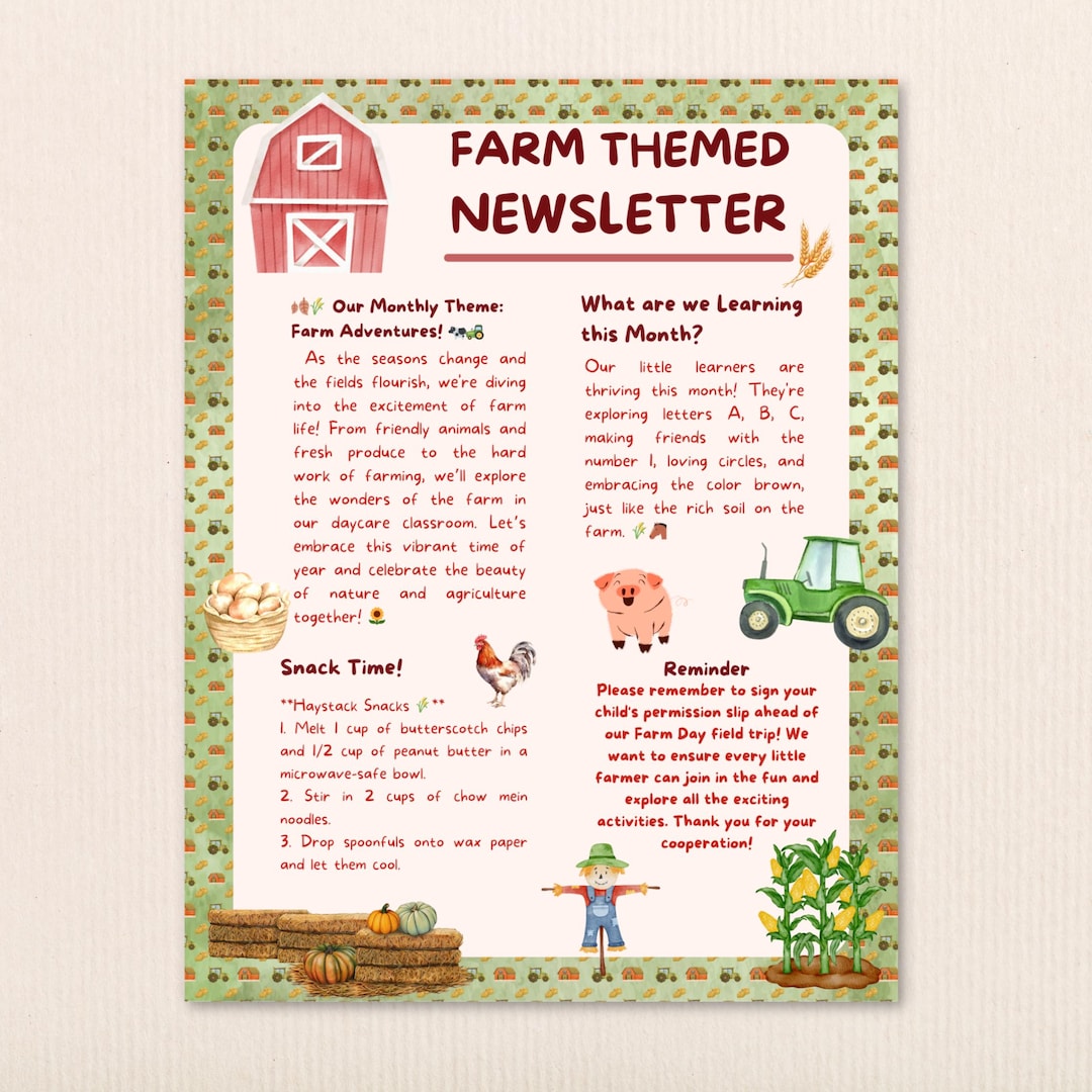 Farm Theme Newsletter Template: Editable Classroom Communication - Etsy