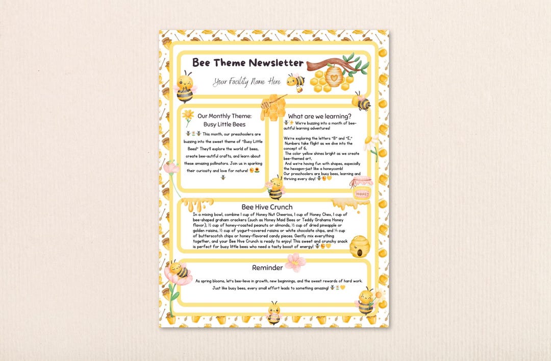 Newsletter Template-editable Bee-themed Spring & Summer Communication ...