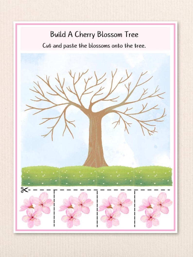 Cherry Blossom Tree Art: Watercolor Cut & Paste Craft (DIY) - Etsy
