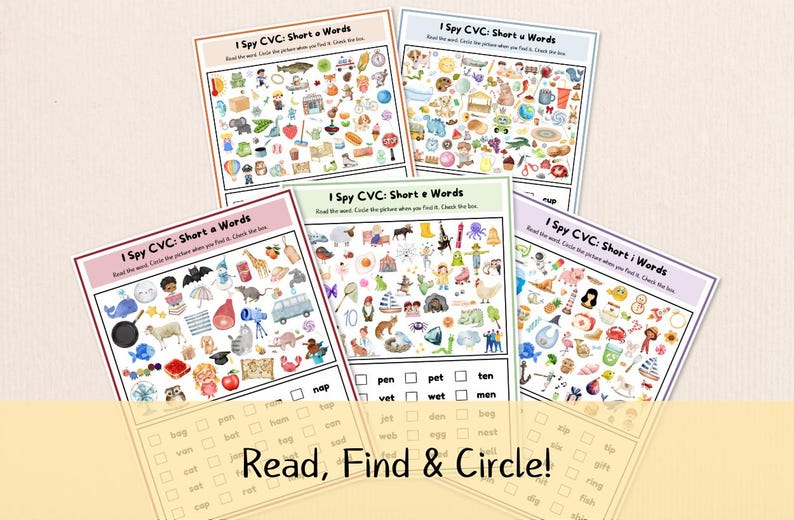 CVC Short Vowel 'I Spy' Phonics Worksheets Bundle (digital Download) - Etsy