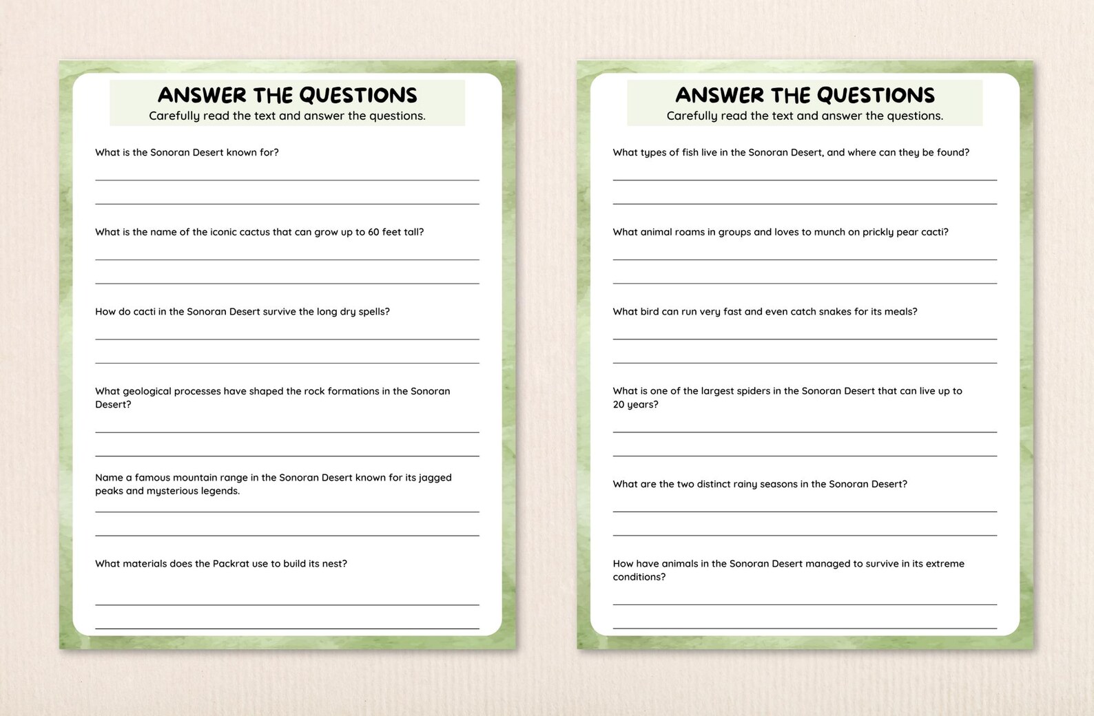 Sonoran Desert Worksheets Bundle: Science & Reading Activities ...