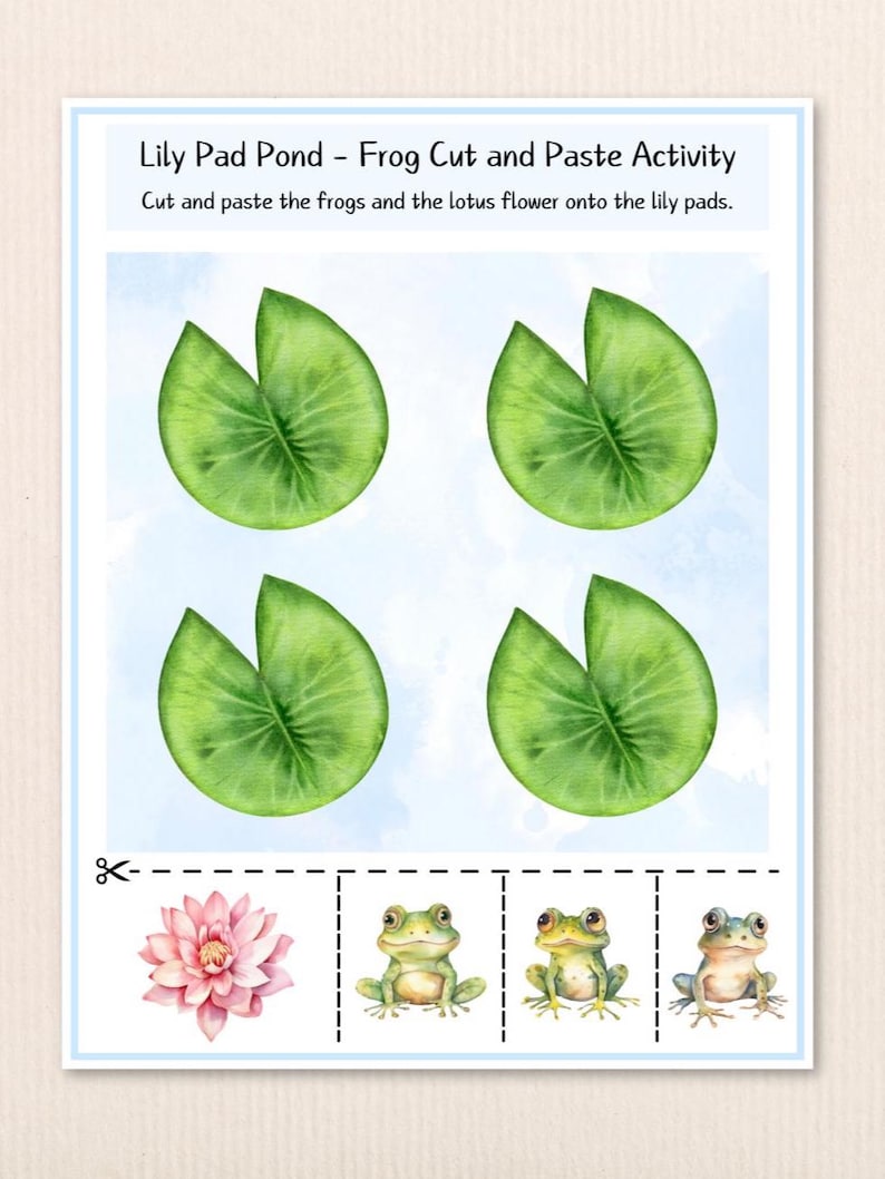 Pond Life Cut and Paste: Frog & Lily Pad Montessori Printable - Etsy