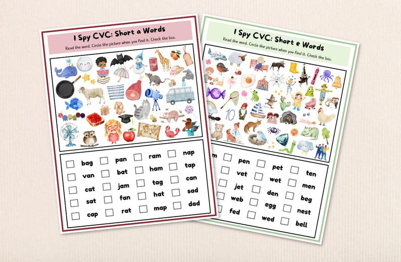 CVC Short Vowel 'I Spy' Phonics Worksheets Bundle (digital Download) - Etsy