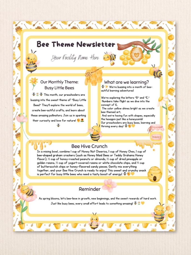Newsletter Template-editable Bee-themed Spring & Summer Communication ...
