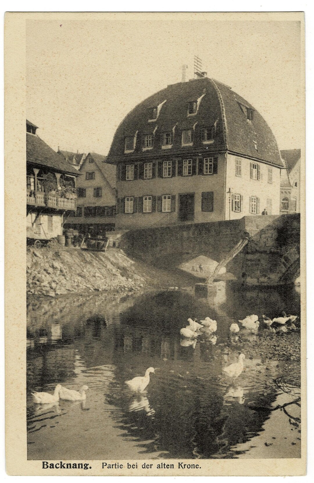1920 Backnang Germany Postcard, Murr River, Old Crown Inn, Get Lucky ...