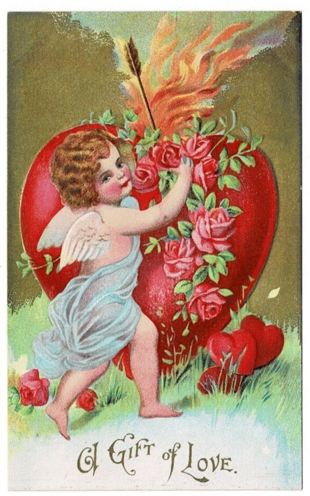 1908 Cupid Sets Heart Afire Vintage Valentine Postcard by - Etsy