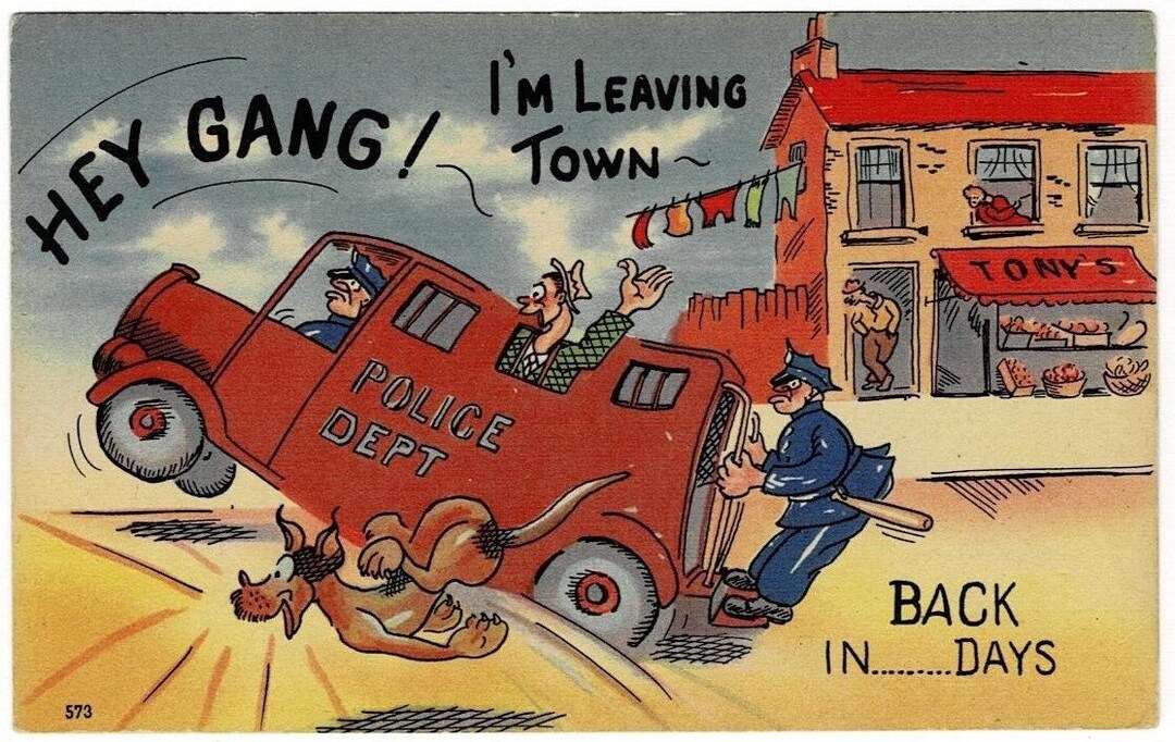 1940s Goofy Leaving Town in Paddy Wagon Postcard Get Lucky Vintage - Etsy