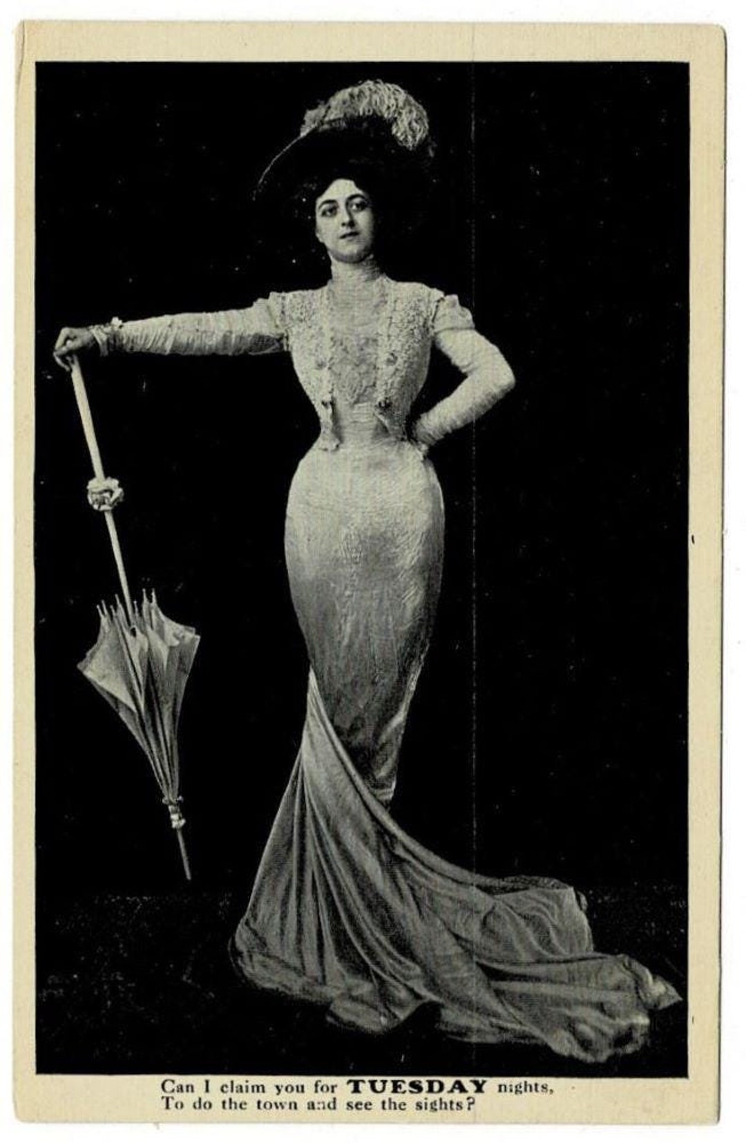 1910 Tuesday Date Night Merry Widow Vintage Postcard Get Lucky Vintage ...